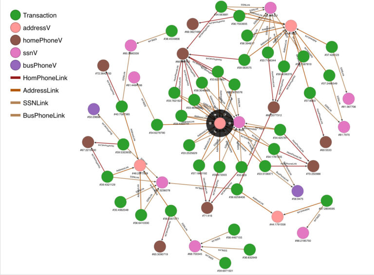 Graph theory visualization helps identify fraud rings.